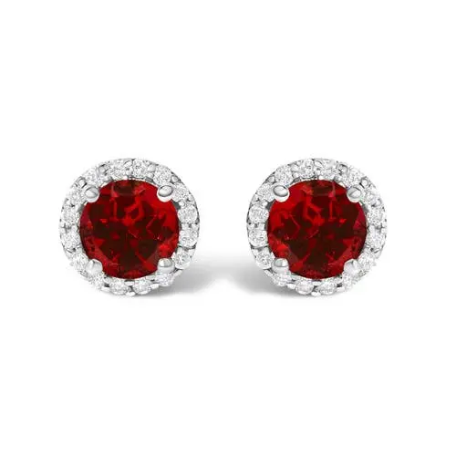 HAUS OF BRILLIANCE 10k Gold Gemstone And Diamond Halo Stud Earrings - White | Red Garnet